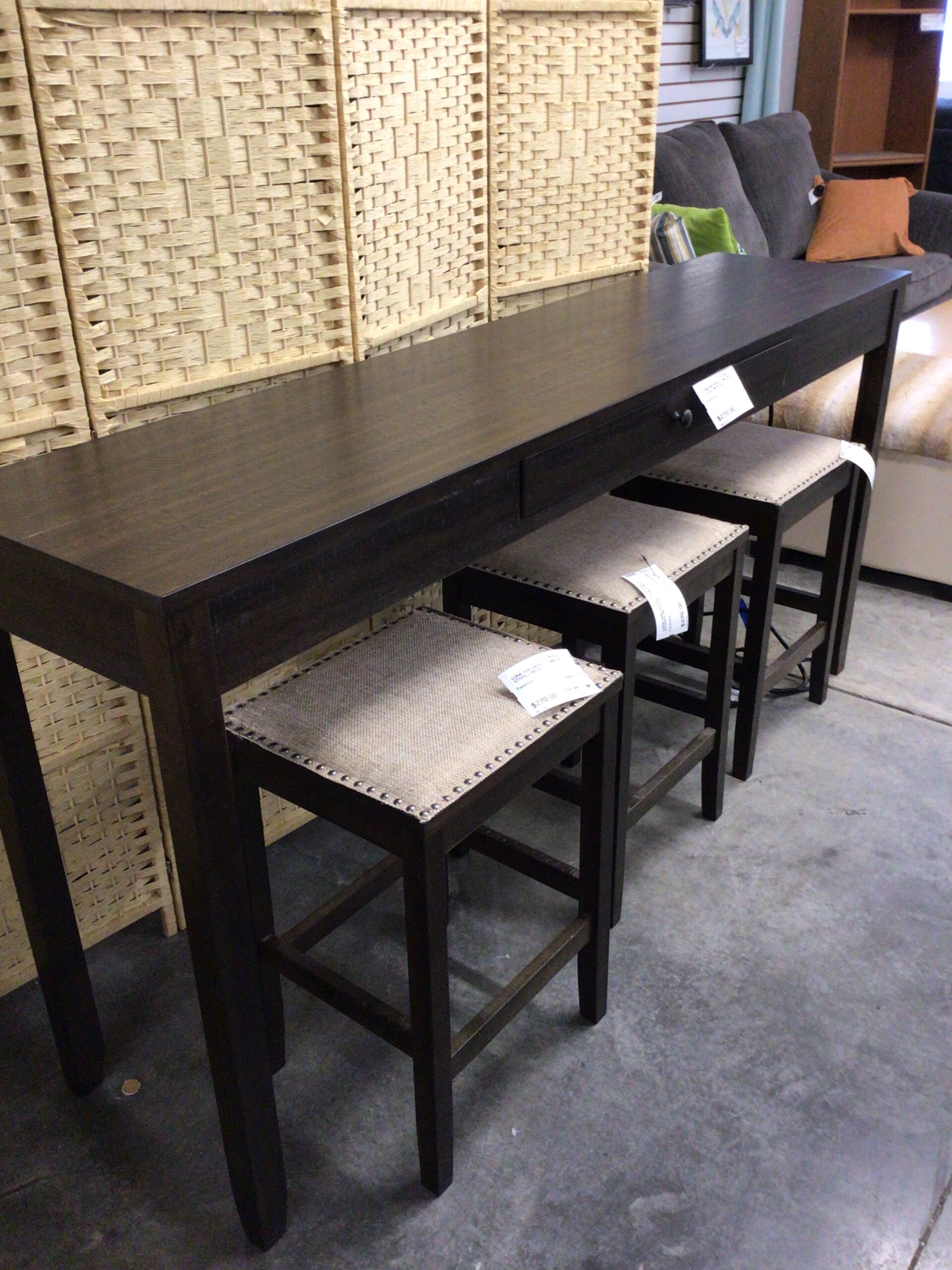Long Bar Height Table with 3 Stools - Stuff Etc